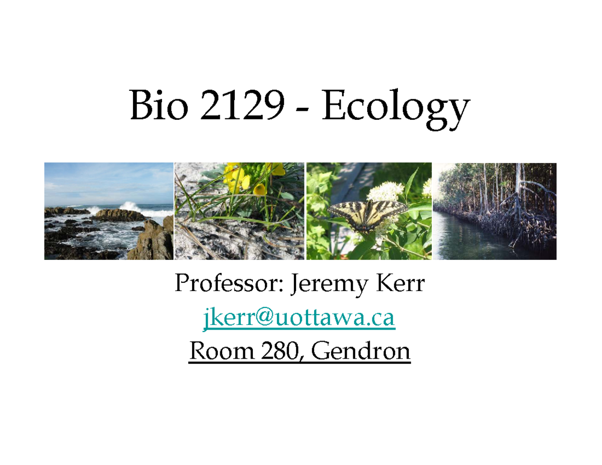 Lecture 3: Understanding Ecology Processes and Patterns in BIO2129 ...