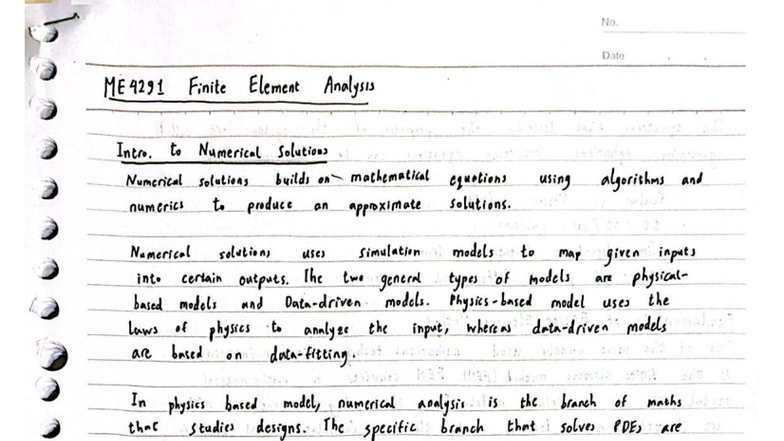 ME4291 Final Exam Notes on Finite Element Analysis and Discretization ...