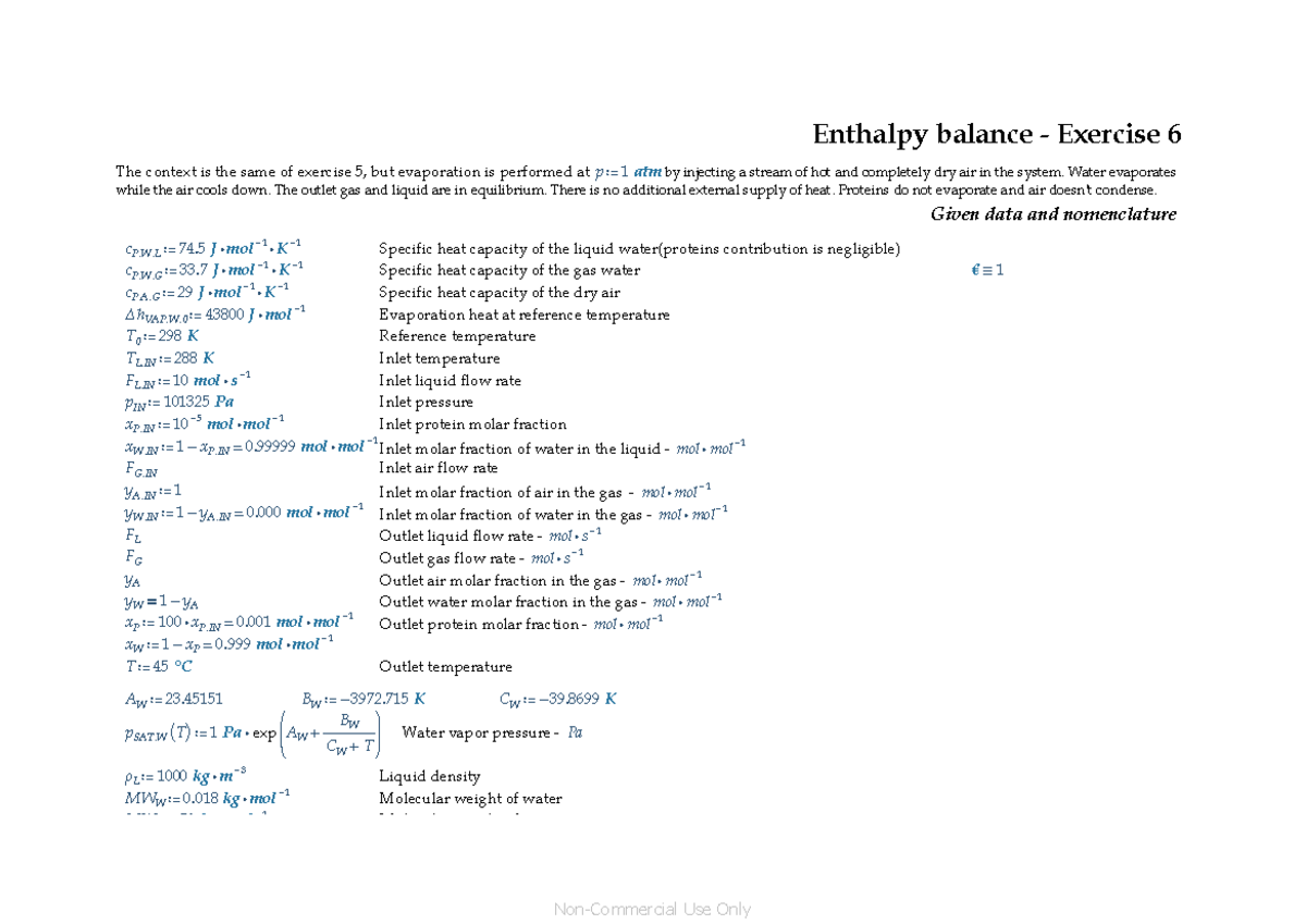 T5 Phase & Reaction Equilibrium - Exercise 6 Enthalpy Balance Solution - Studeersnel