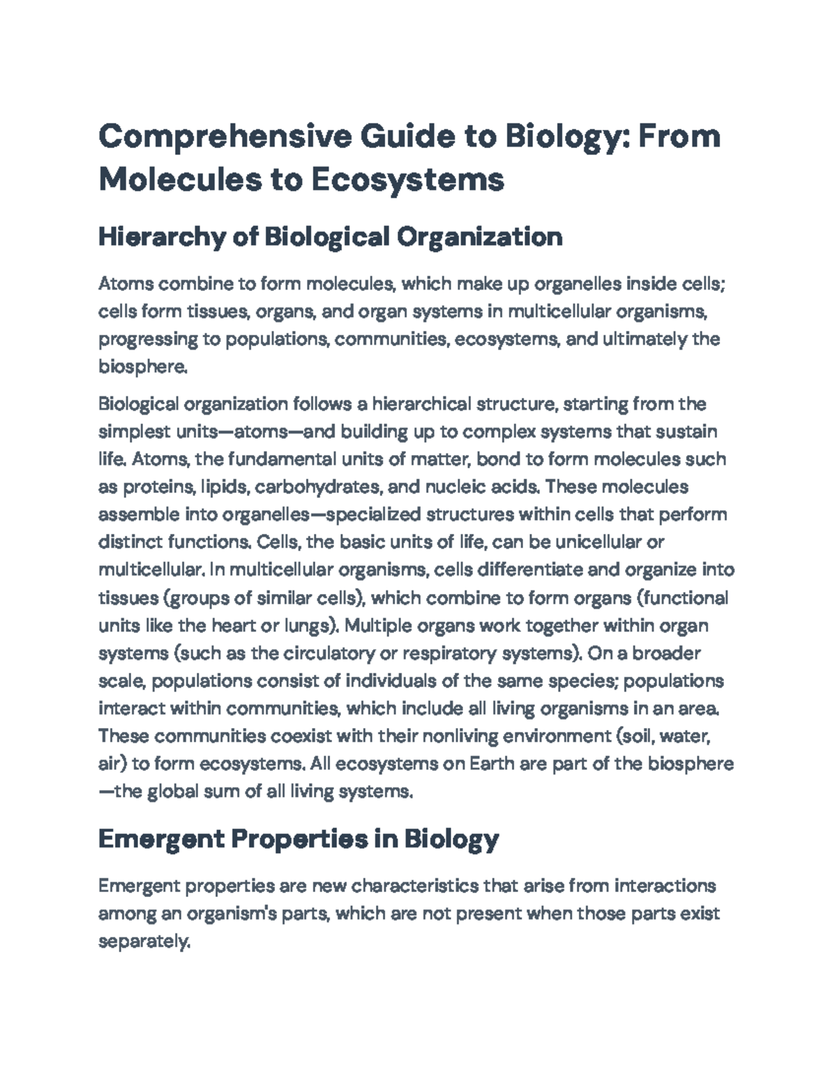 Comprehensive Biology Guide: Molecules, Cells, and Ecosystems (BIO101 ...