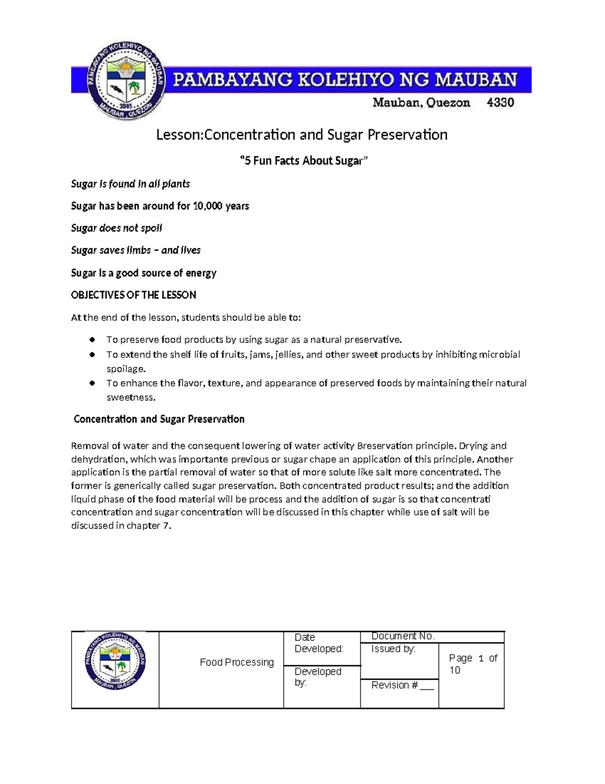 Group 1 Lesson on Concentration & Sugar Preservation Techniques - Studocu
