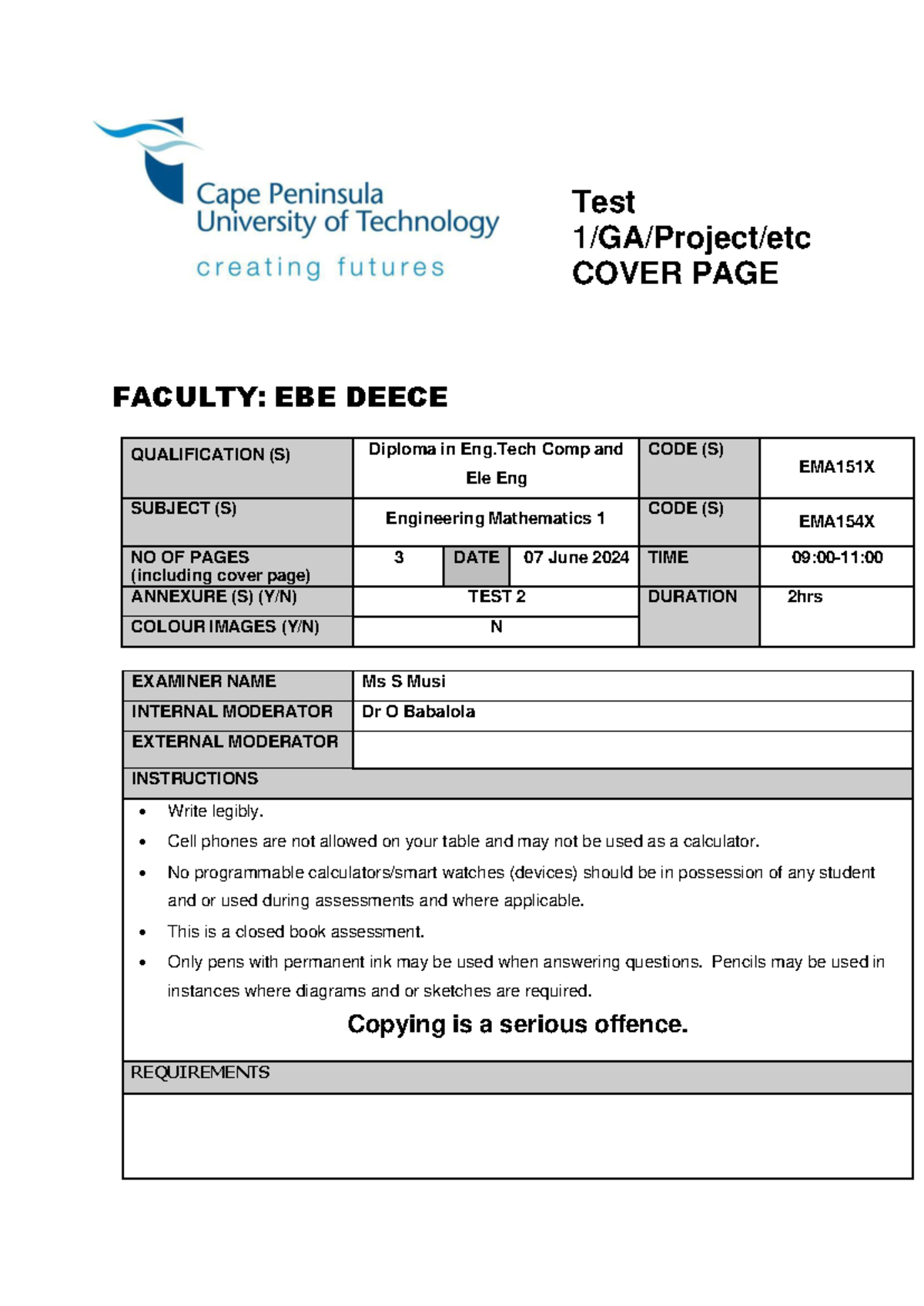 2024 TEST 2 EMA151X Engineering Mathematics - Past Papers - Studocu