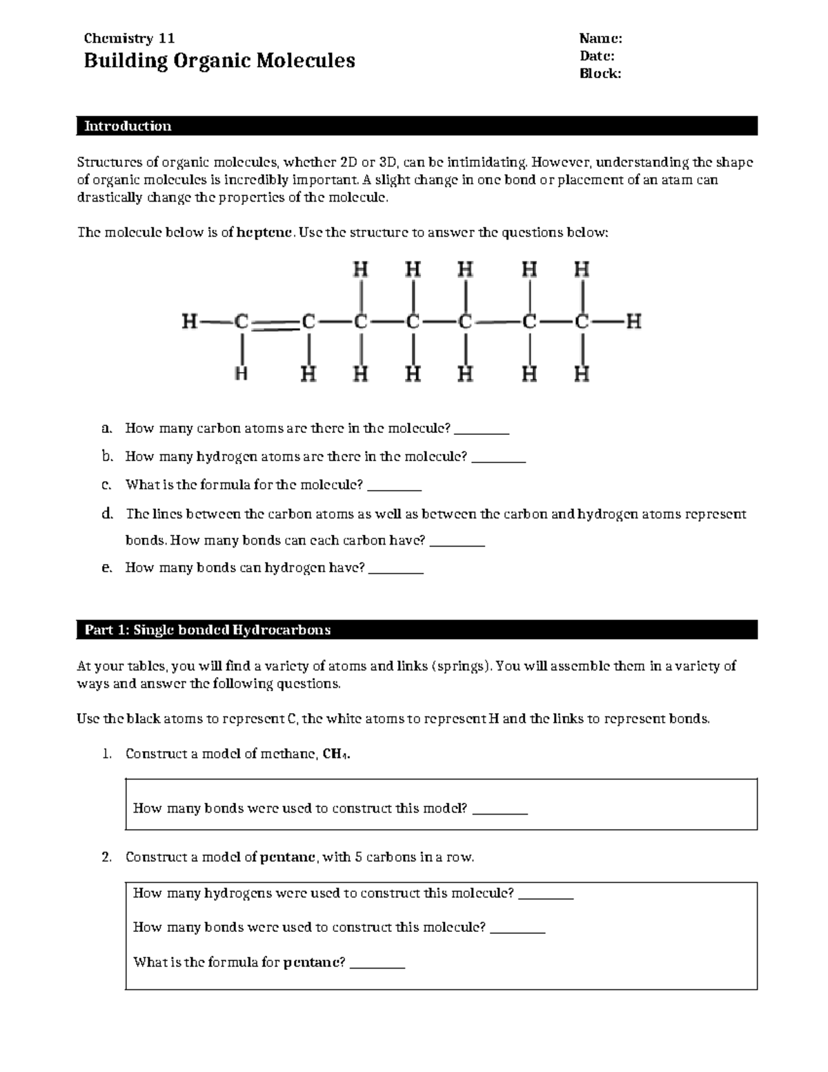 00 building organic molecules - Chemistry 11 Building Organic Molecules ...