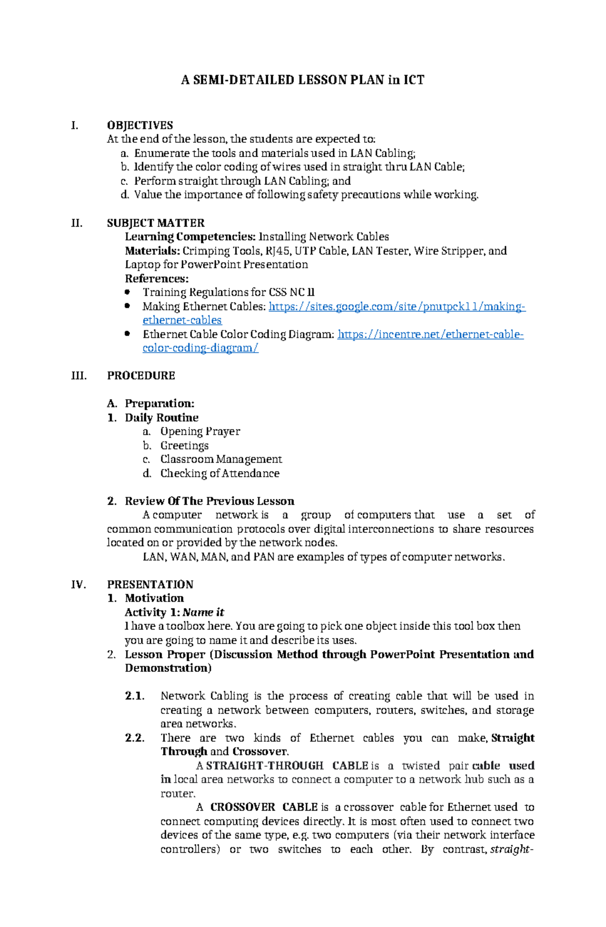 SEMI Detailed Lesson PLAN-ICT - A SEMI-DETAILED LESSON PLAN in ICT I ...