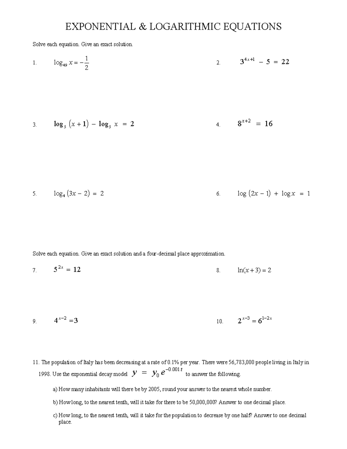 Log Quiz - Exponential & Logarithmic Equations Analysis - Studocu