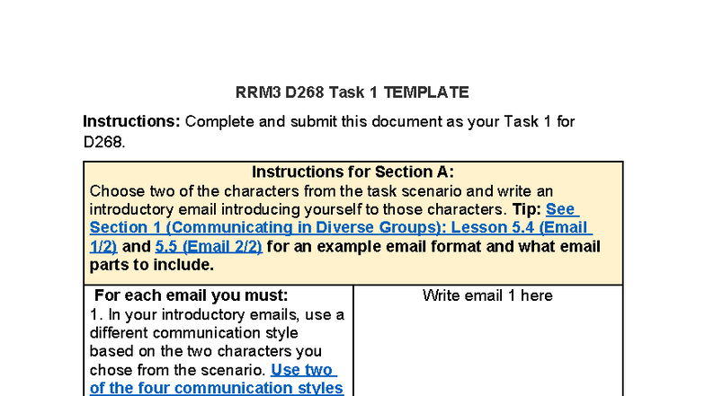 RRM3 D268 Task 1: Introductory Email Template Instructions - Studocu