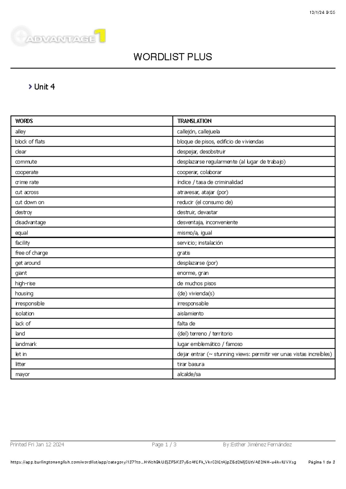 1º BACH. UNIT 4 Vocabulary Wordlist and Translations - Studocu