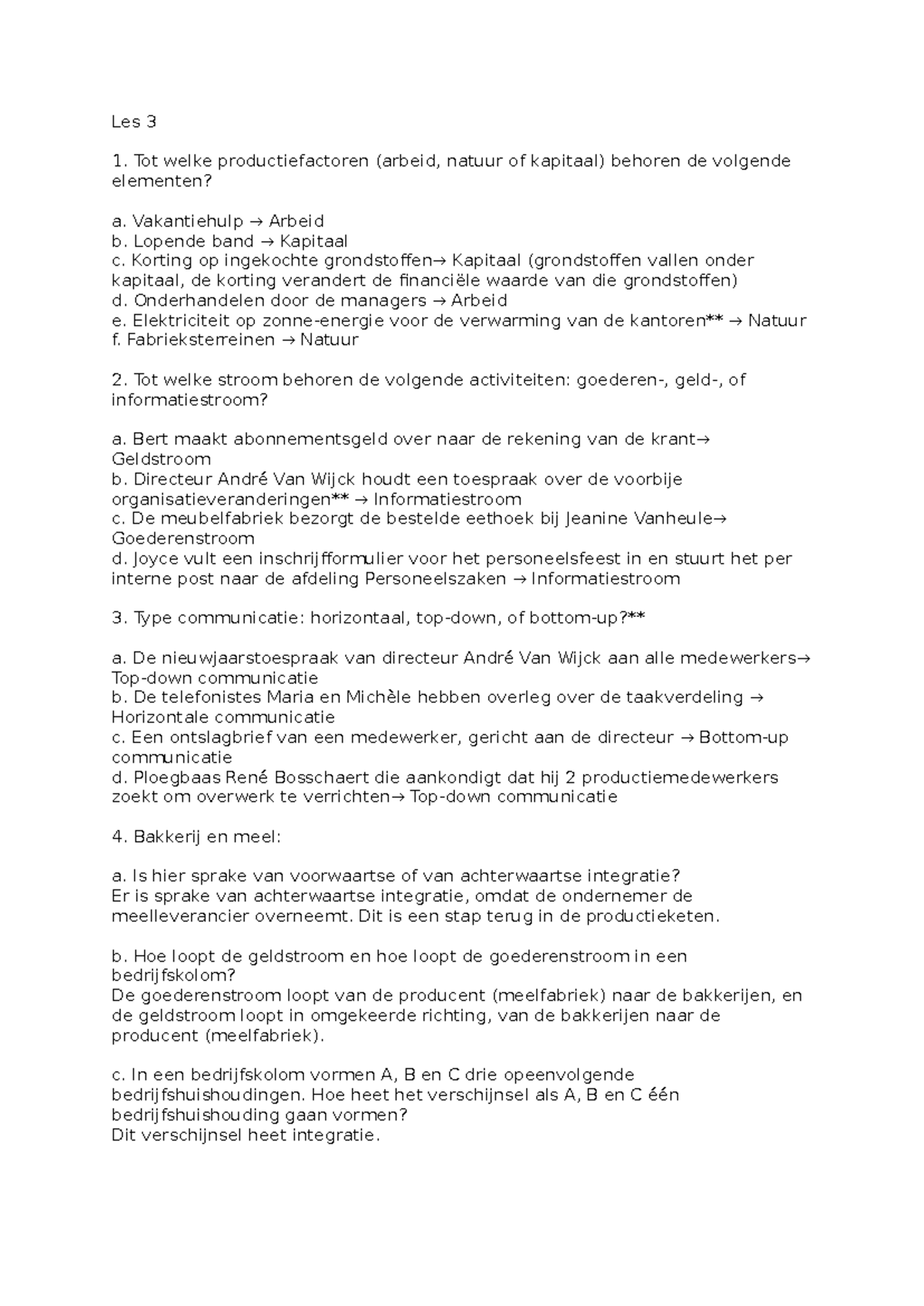 Les 3 Bedrijforiëntatie: Productiefactoren en Stromen Analyse - Studocu