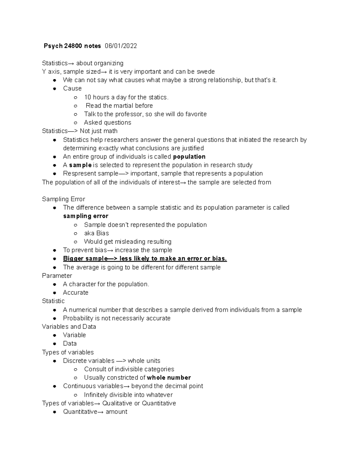 Psych 248-Chapter 2 to 4 notes - Psych 24800 notes 06/01/ Statistics→ ...
