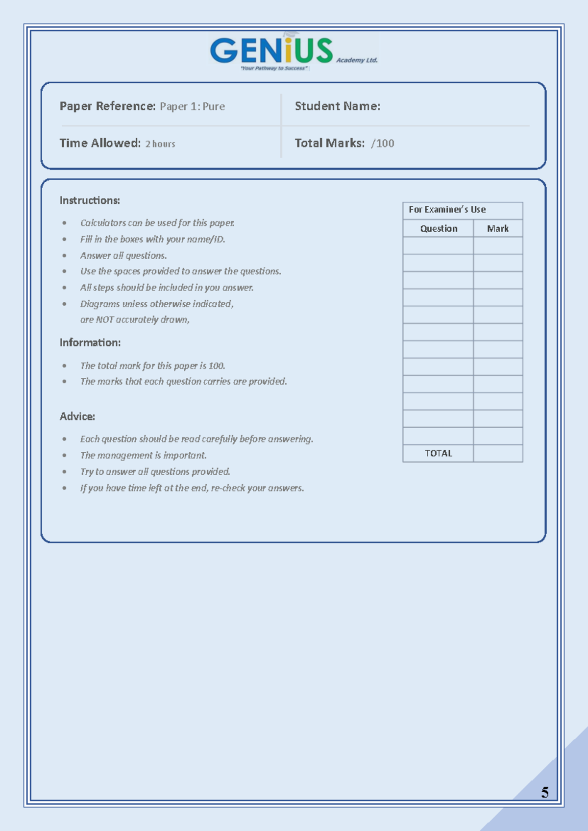 Paper 1: Pure Mathematics - Predicted Genius Papers - Studocu