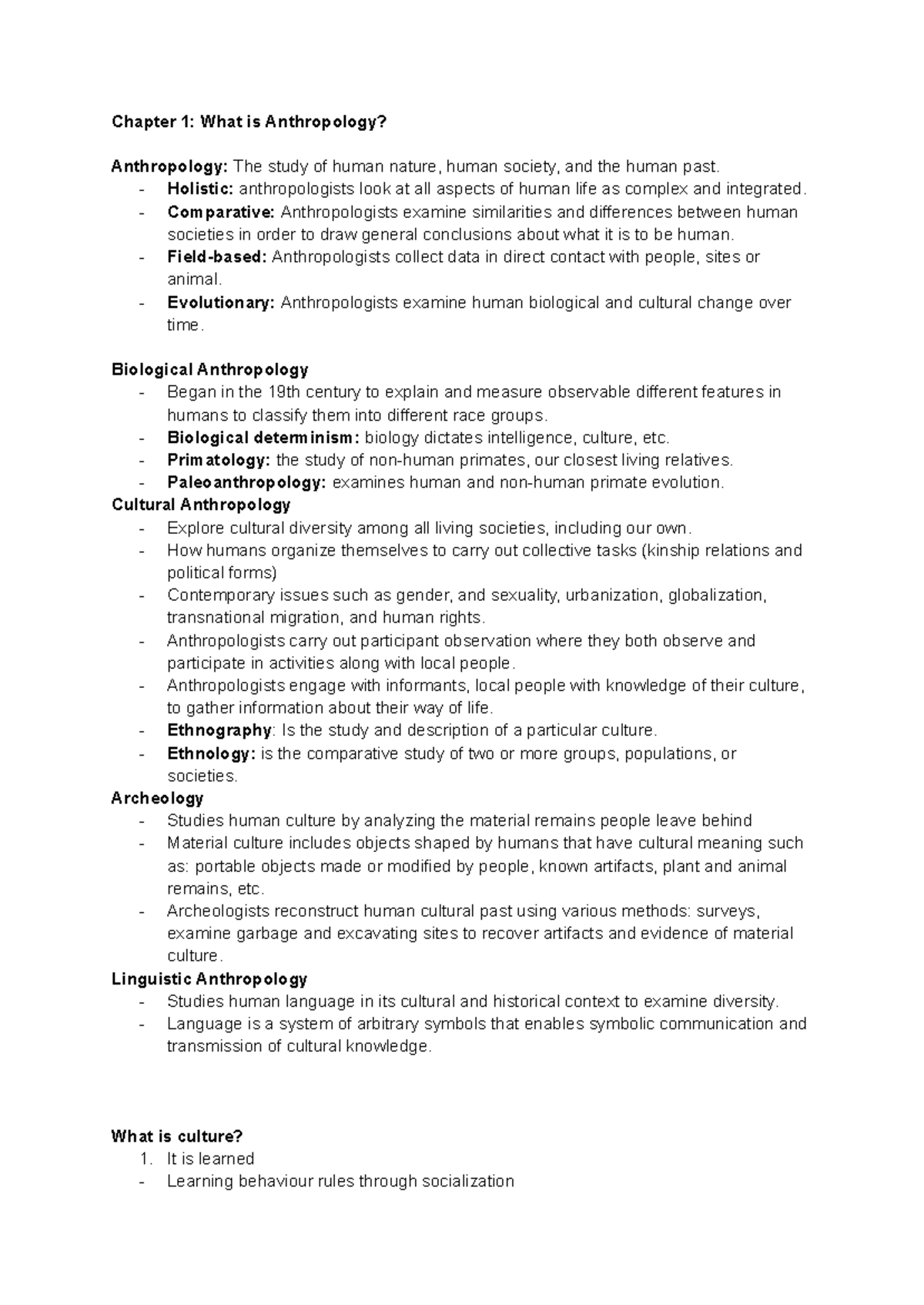ANTH 101 - Chapter 1: Introduction to Anthropology Concepts - Studocu