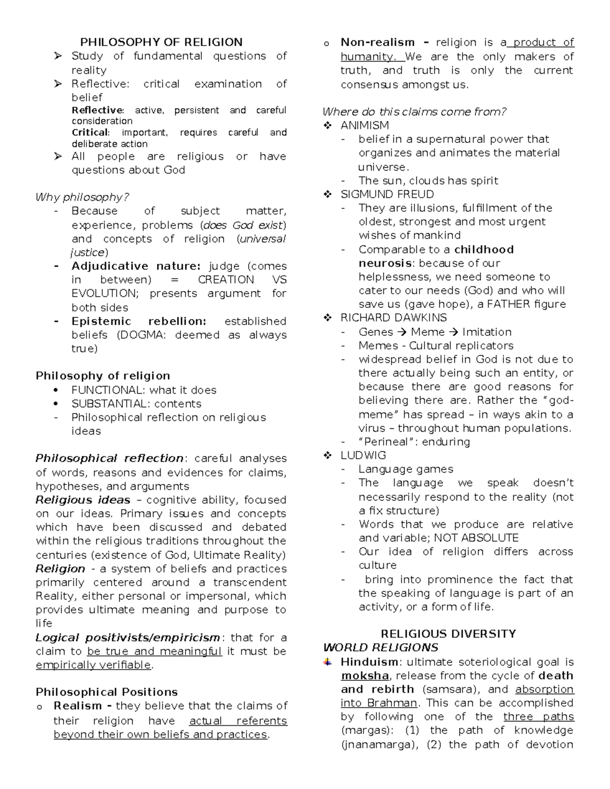 PHIL 201: Philosophy of Religion Study Guide and Key Concepts - Studocu