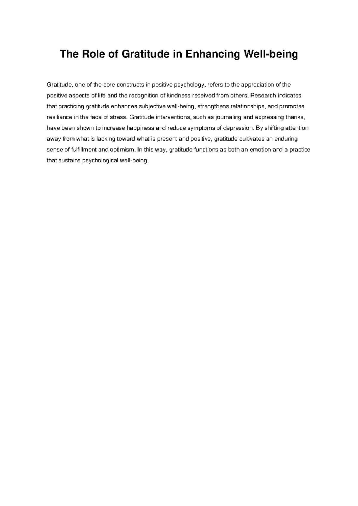 The Role of Gratitude in Enhancing Well-being: A Positive Psychology ...