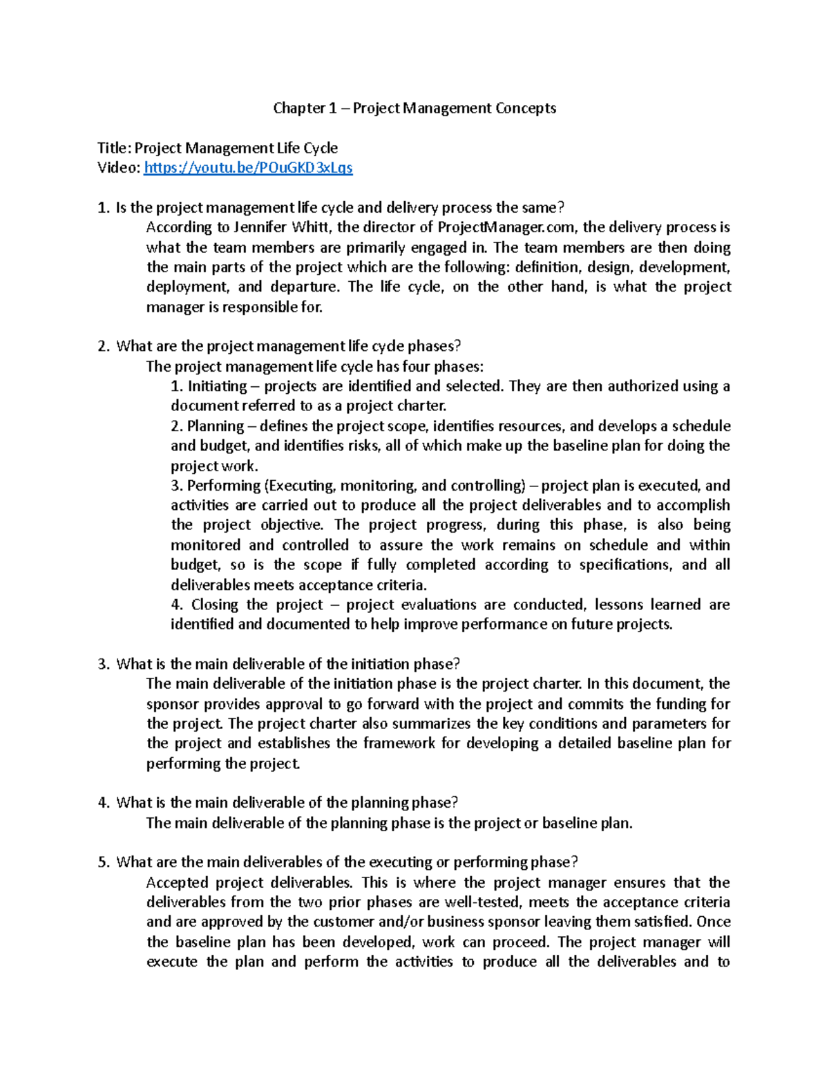 Assignment 1 - Project Management Life Cycle - Chapter 1 – Project Management Concepts Title ...
