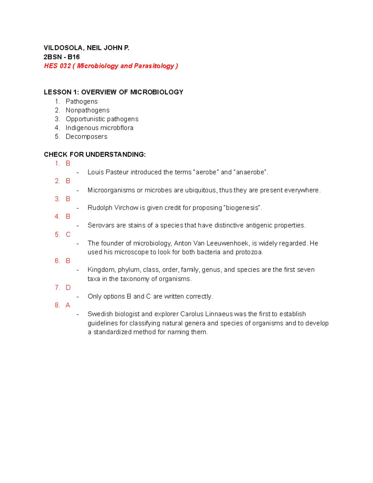 HES 032 Microbiology & Parasitology Lesson 1 Overview Notes - Studocu