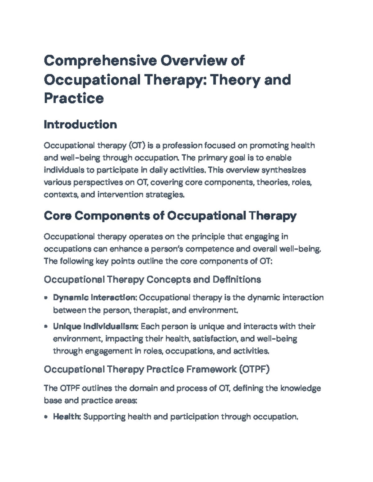Comprehensive Overview of Occupational Therapy: Theory & Practice ...