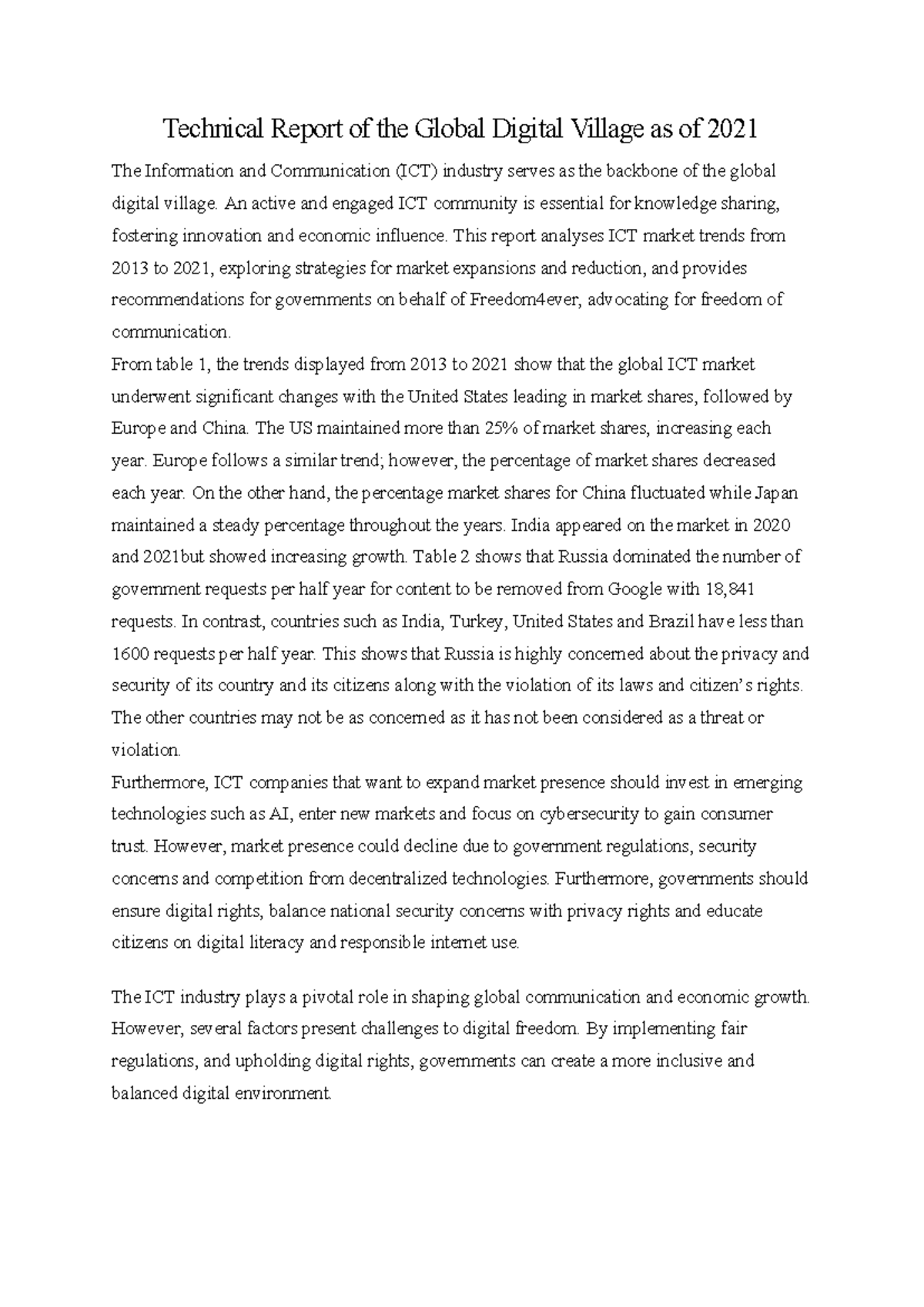 FOUN1105 Technical Report on Global ICT Trends (2013-2021) - Studocu