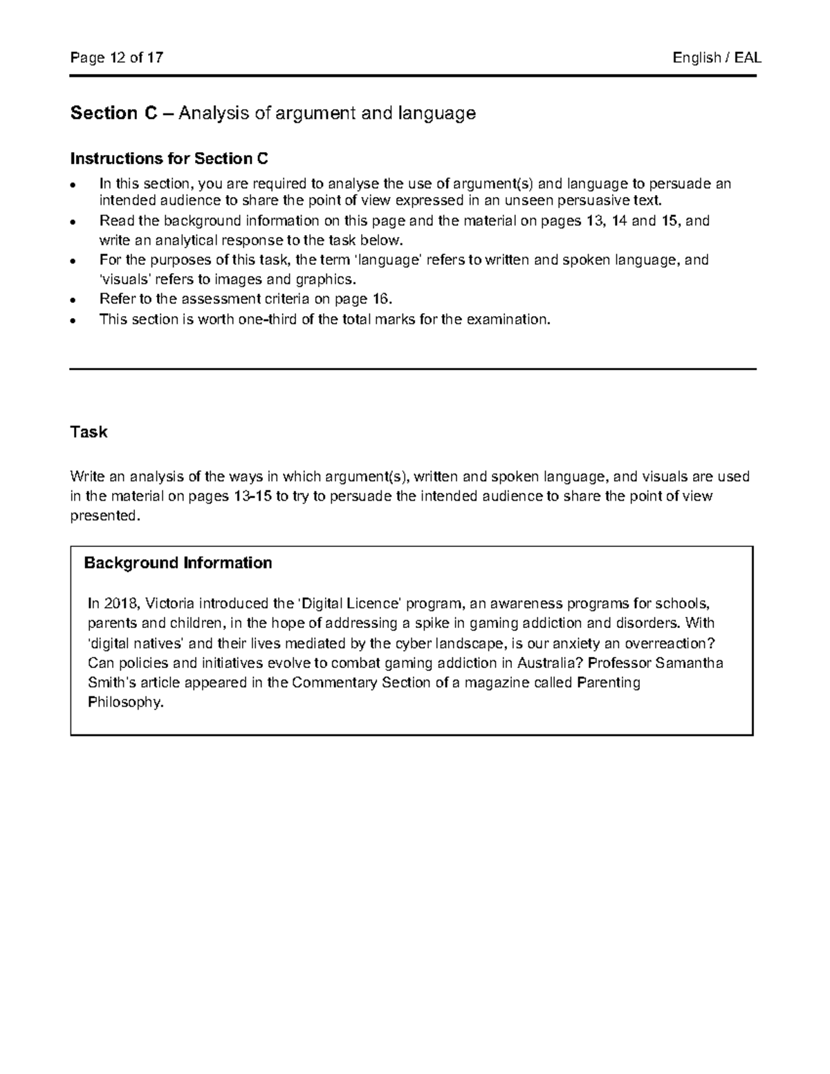 Extra Trial Exam 1 2024 - EAL Section C: Argument & Language Analysis ...