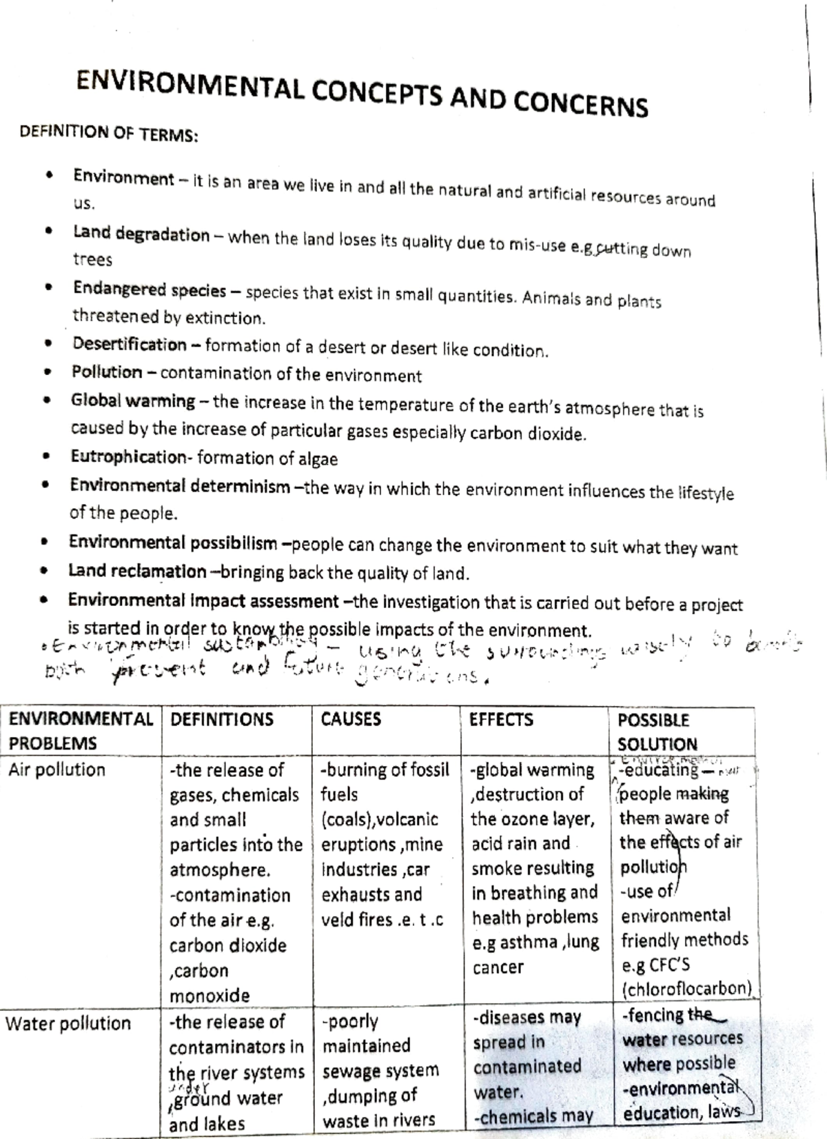 Environmental Concepts and Concerns: Definitions and Impacts - Studocu