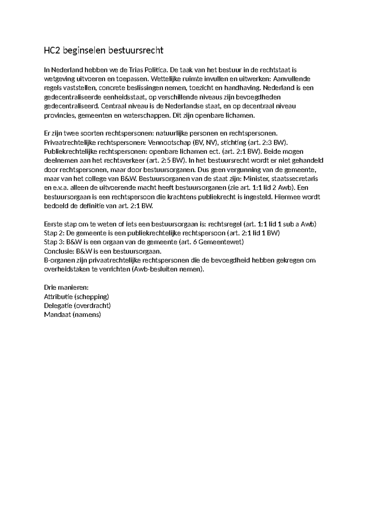 HC2 Beginselen van Bestuursrecht in Nederland: Een Overzicht - Studeersnel