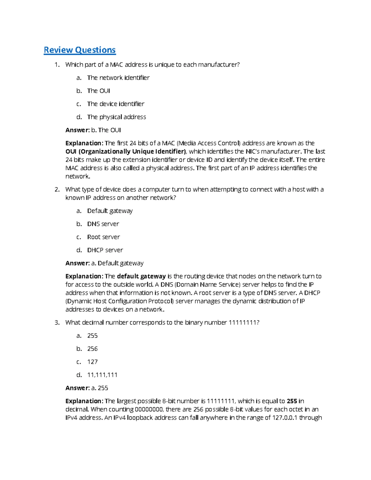 Chapter 02 - End of Chapter Review Questions - Review Questions A ...