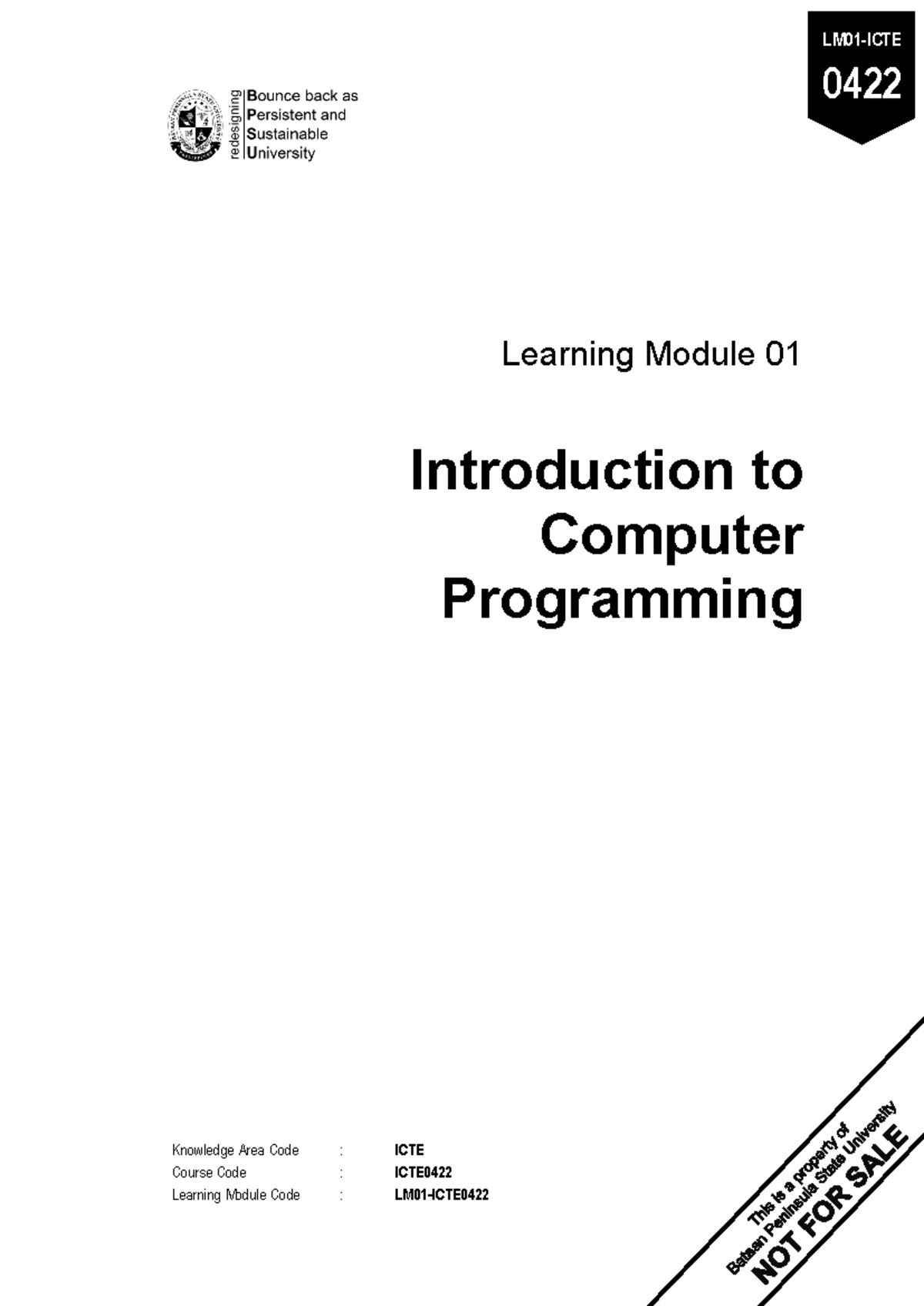ICTE0422 ECE LM01-2 - lecture - Learning Module 01 Introduction to ...