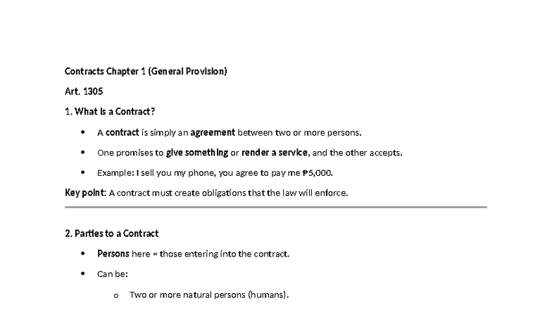 Contracts Chapter 1: General Provisions and Key Elements - Studocu