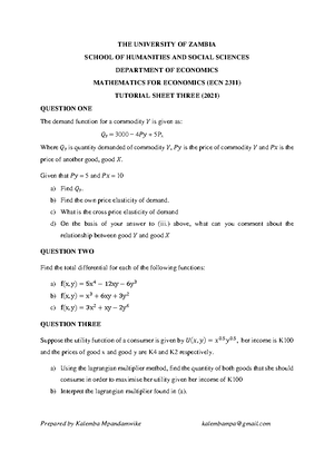 ECN 2342 Tutorial Sheet 2: Time Series Analysis & Forecasting Techniques - Studocu