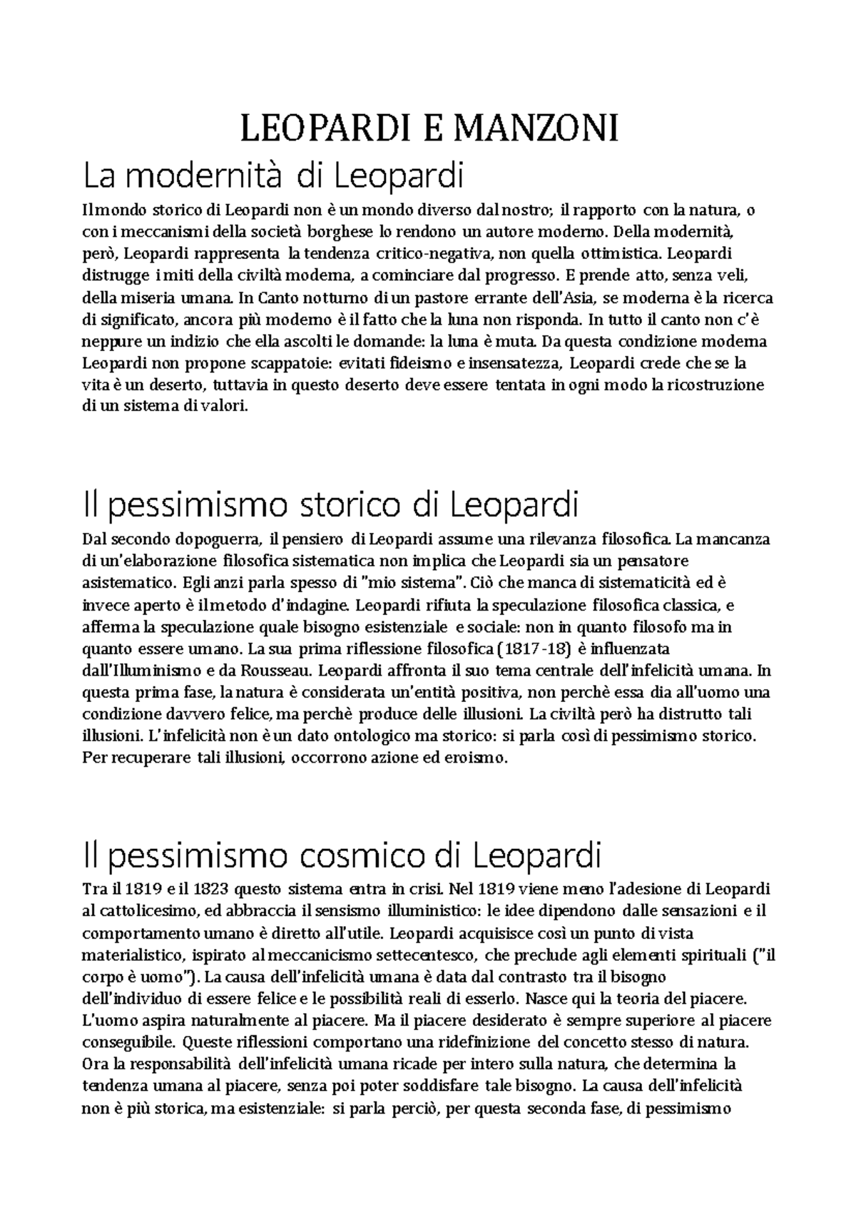 Leopardi e Manzoni - LEOPARDI E MANZONI La modernità di Leopardi Il ...
