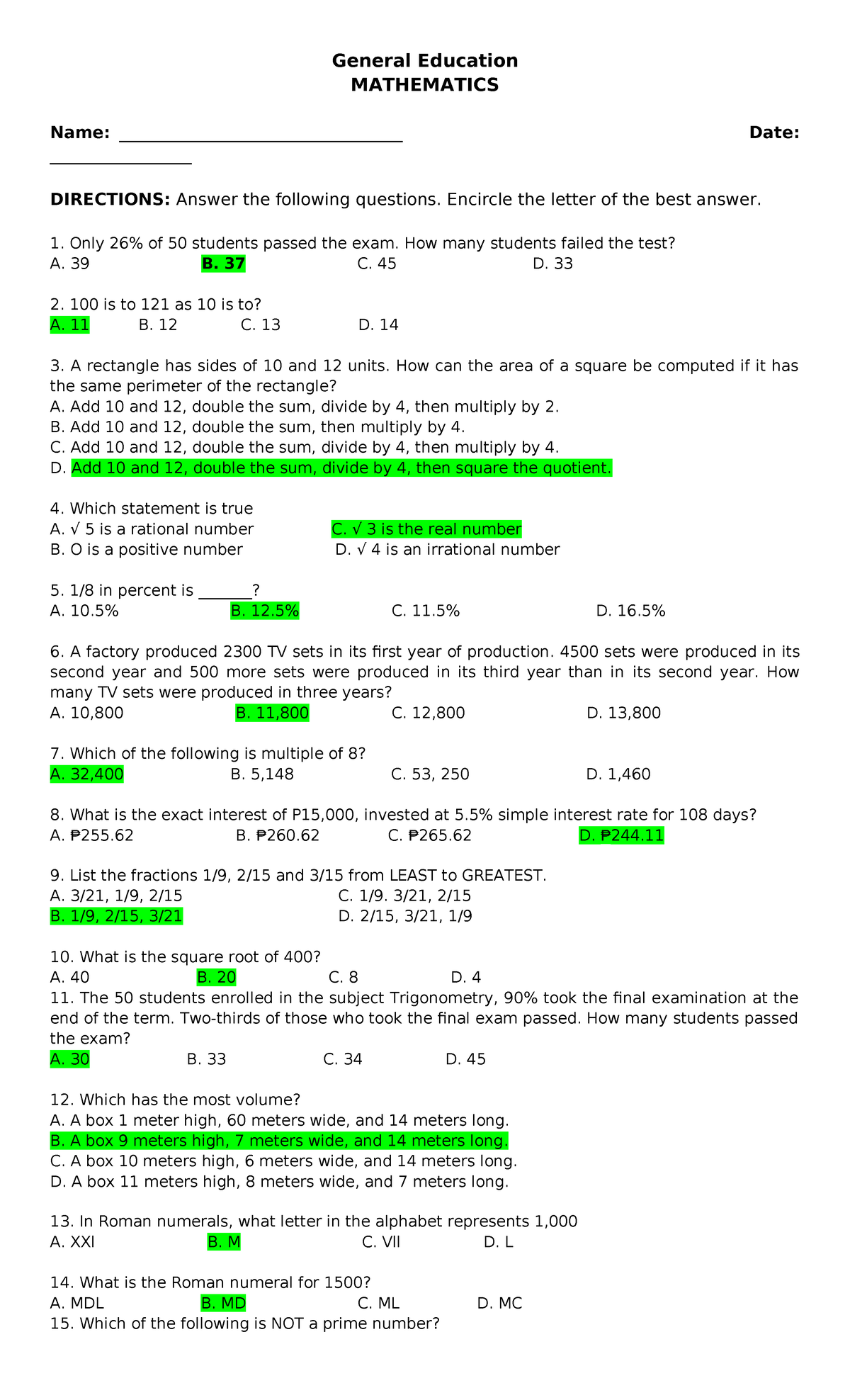 General Education Mathematics 1 - Comprehensive Reviewer for Exams ...