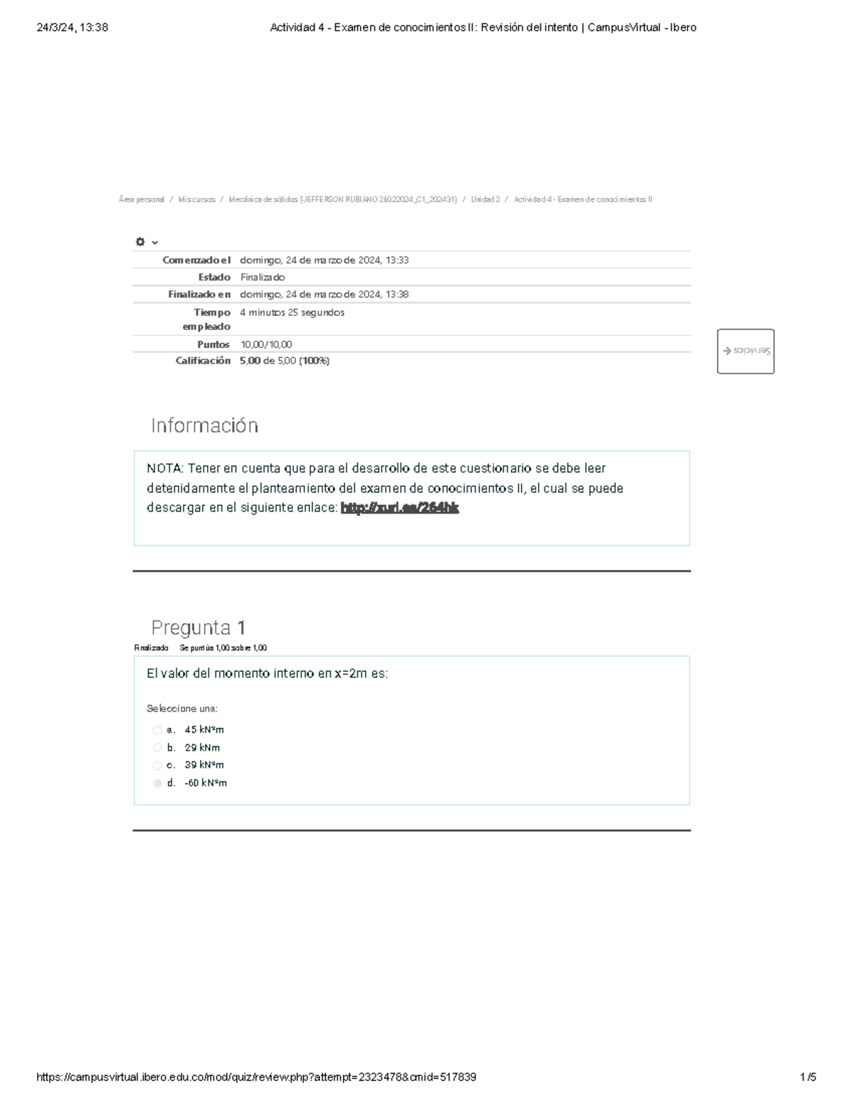 Actividad 4 - Examen de Conocimientos II - Mecánica de Sólidos (JEFFERSON RUBIANO) - Studocu