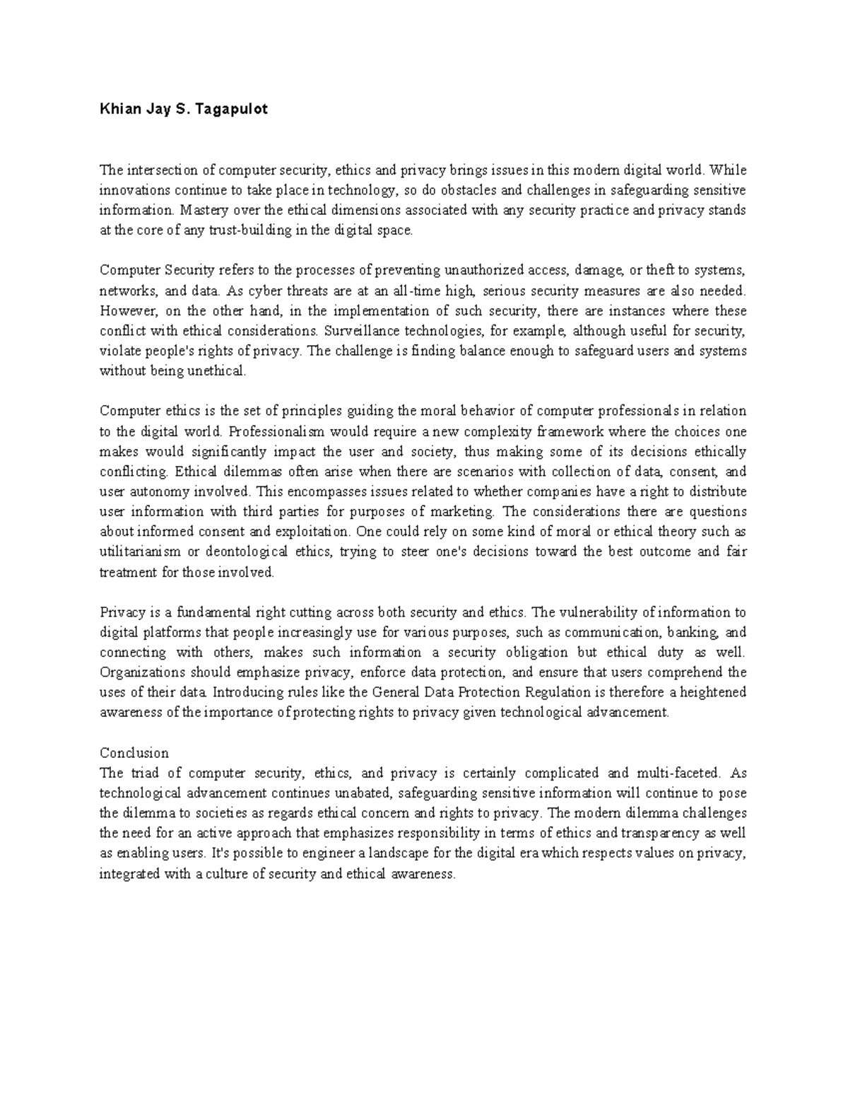 CS 101: Exploring the Interplay of Security, Ethics, and Privacy in ...