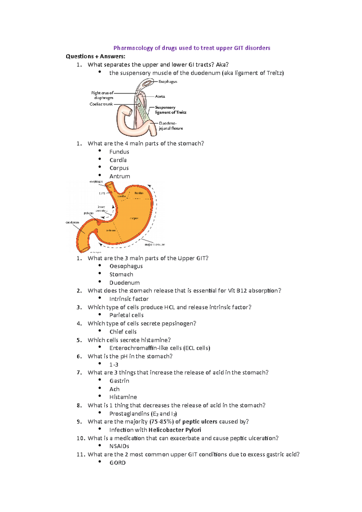 Pharmacology of drugs used to treat upper GIT disorders - Define ...