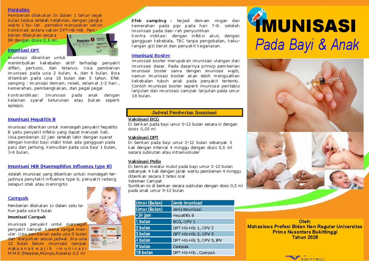 Leaflet Imunisasi Pentabio dan Vaksin Lainnya untuk Bayi dan Anak - Studocu