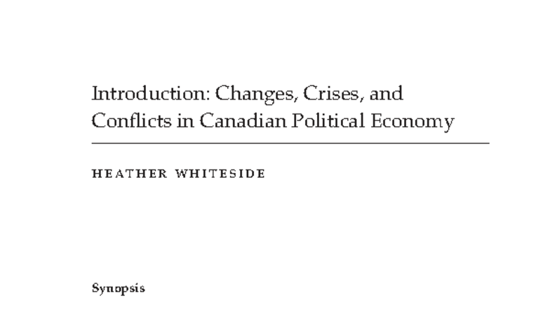 Canadian Political Economy: Changes, Crises, and Conflicts (Wk 4) - Studocu