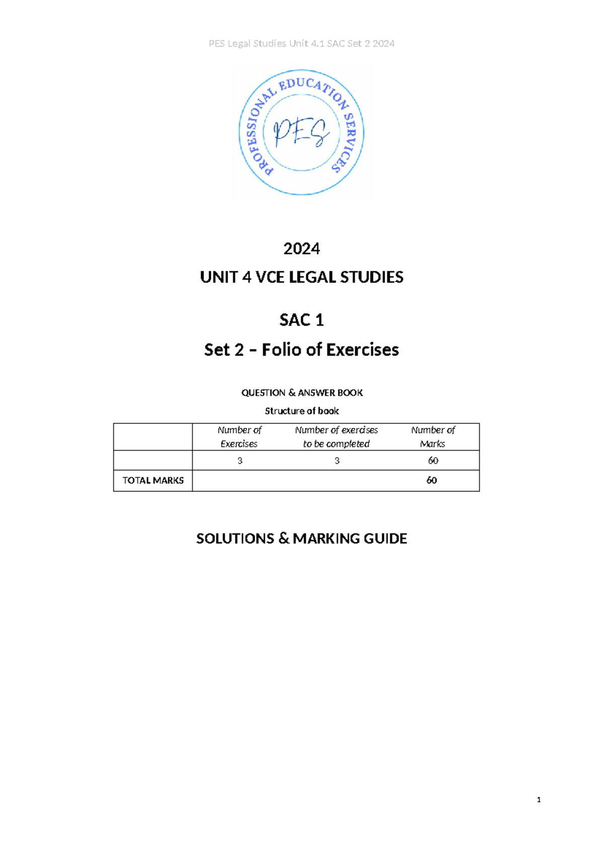 Unit 4 VCE Legal Studies AOS1 Solutions & Marking Guide SAC 1 - Studocu