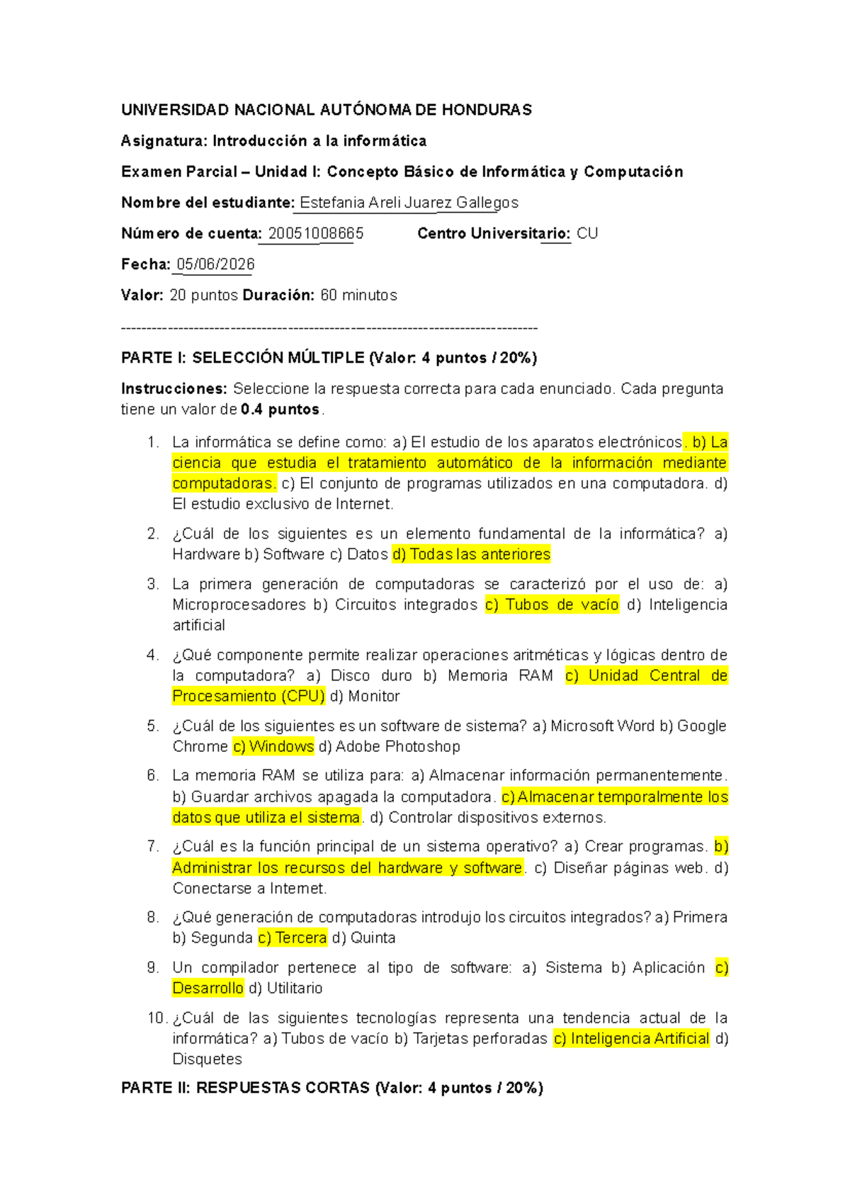 Examen Parcial INF-101: Conceptos Básicos de Informática - Studocu
