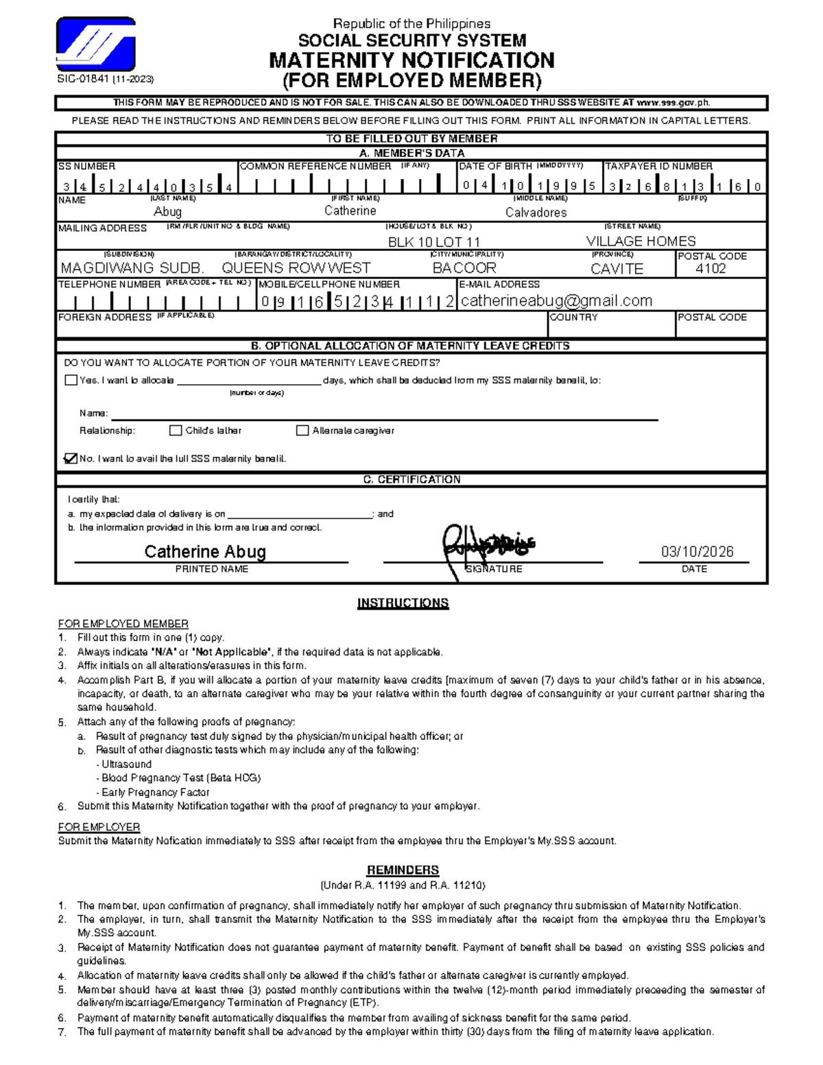 Maternity Leave Notification Form - ML Notif NEW - PCGSAT Reviewer 2026 ...