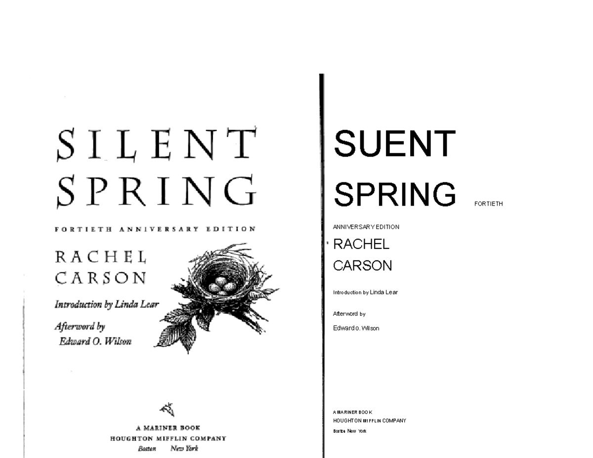 SUENT - Silent Spring: A Fable for Tomorrow Essay Notes - Studocu