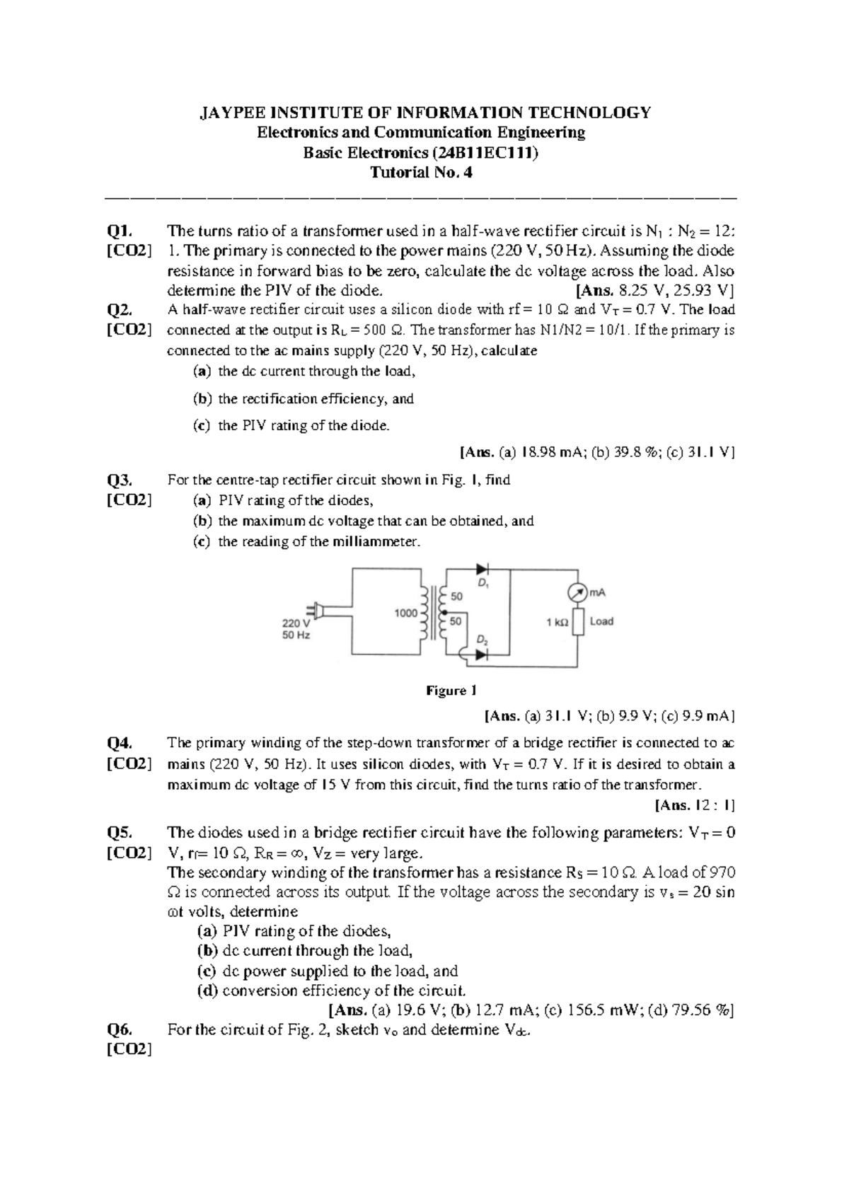 Tutorial 4 - Basic Electronics in ECE (JAYPEE) - Studocu