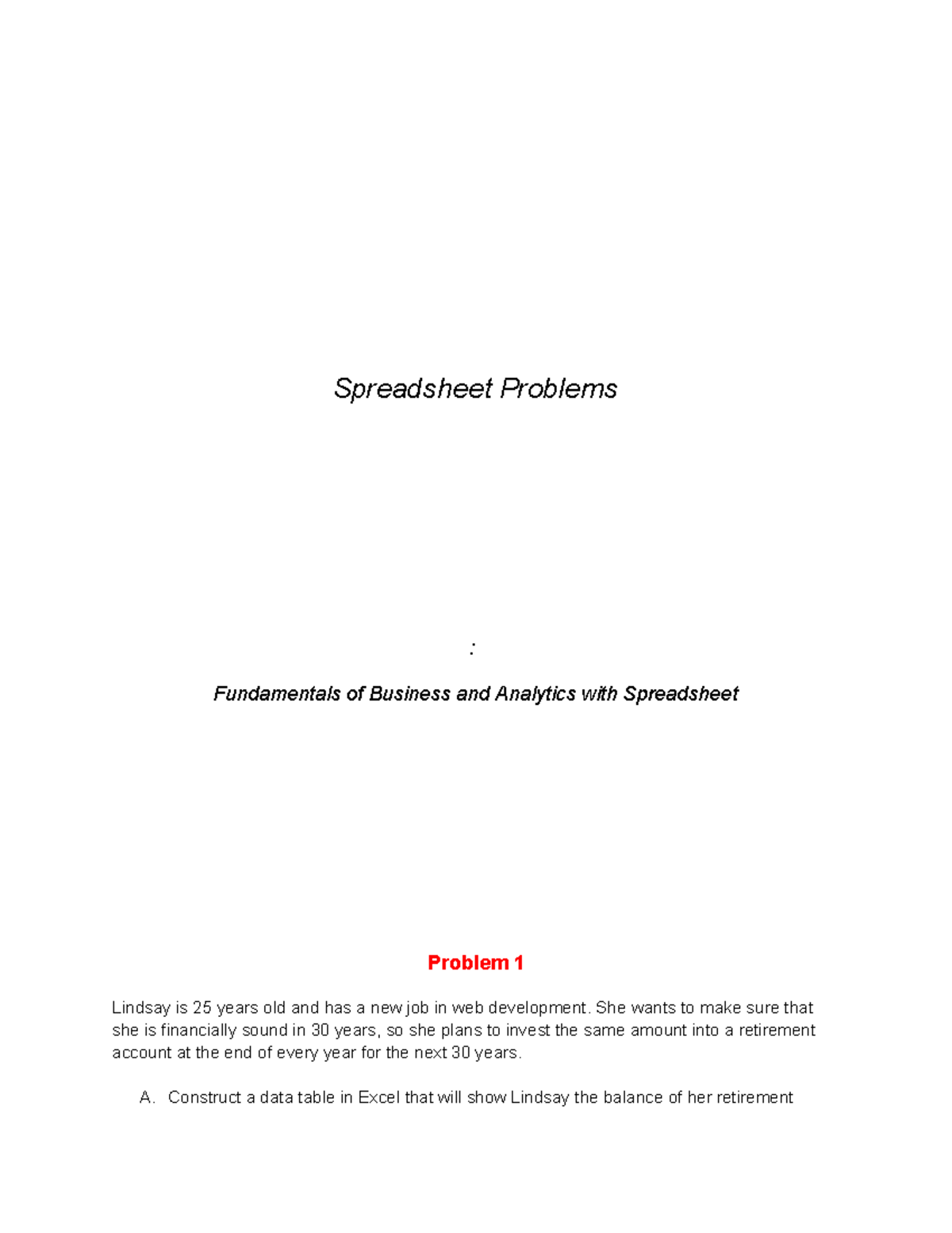 Spreadsheet Problems (Problem Solving) - Spreadsheet Problems ...