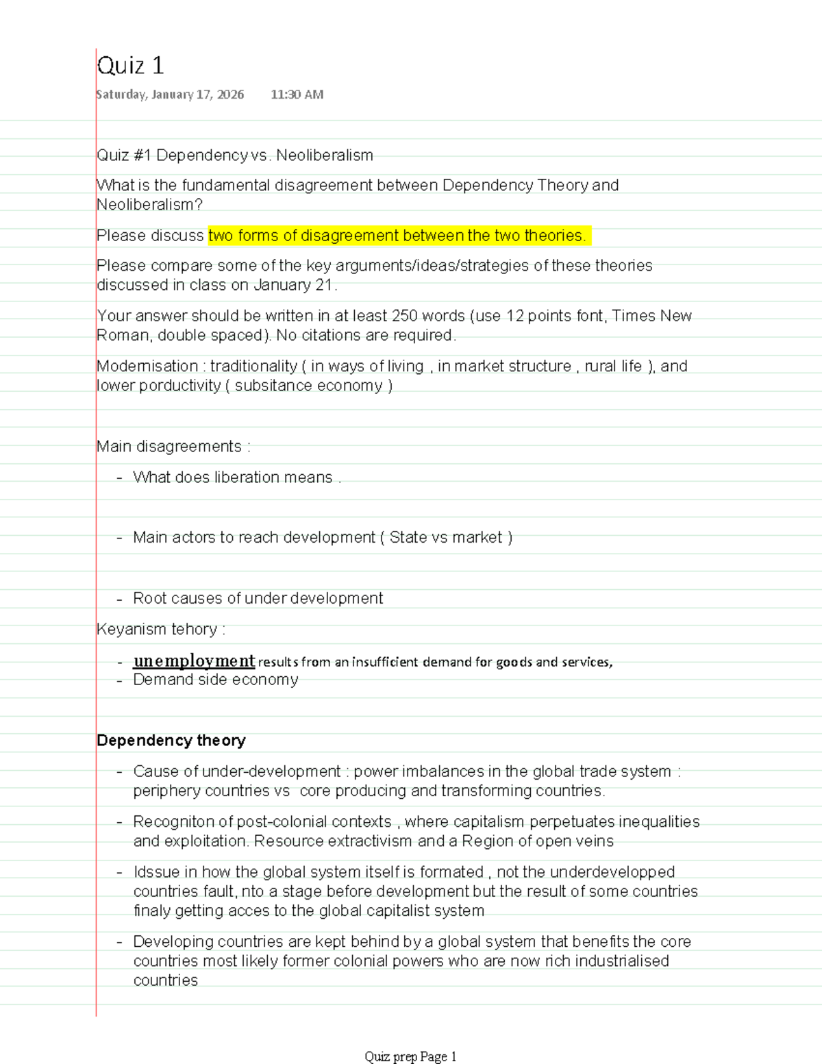 INTD 200 - Quiz 1 Prep: Dependency Theory vs. Neoliberalism Analysis ...