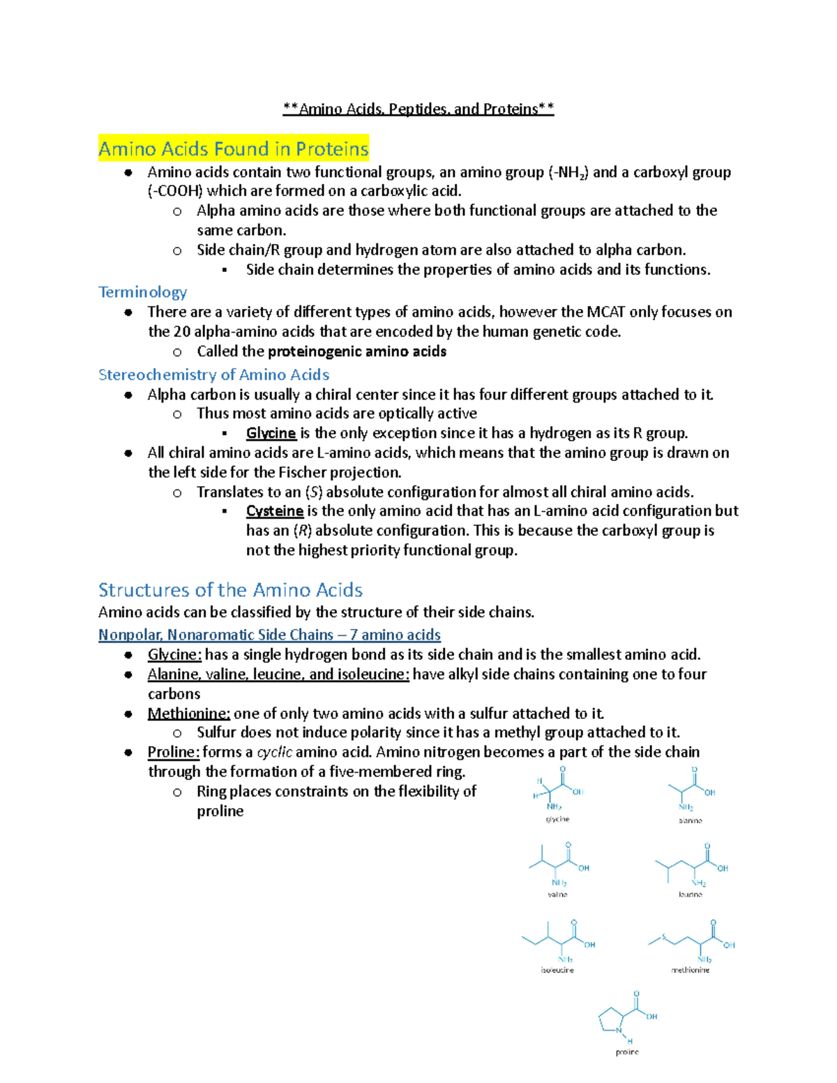Biochemistry 101: Amino Acids & Protein Structure Notes - Studocu