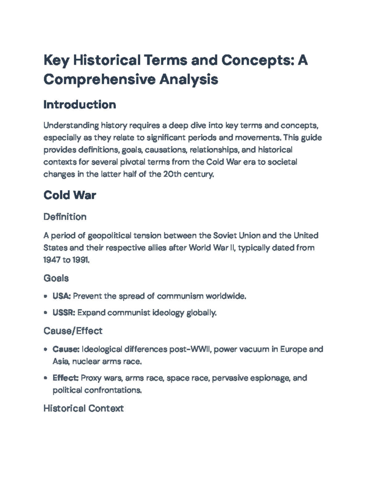 Key Historical Terms and Concepts: Comprehensive Guide on the Cold War ...