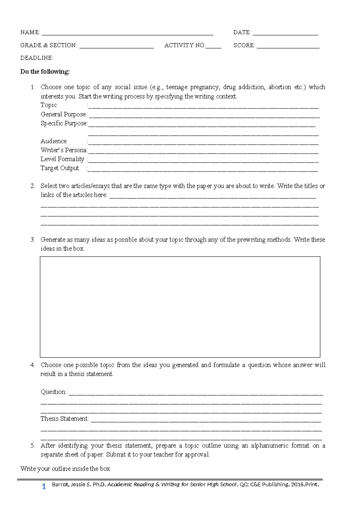 Activity Sheet: Writing Process for Social Issues (2017) - Studocu