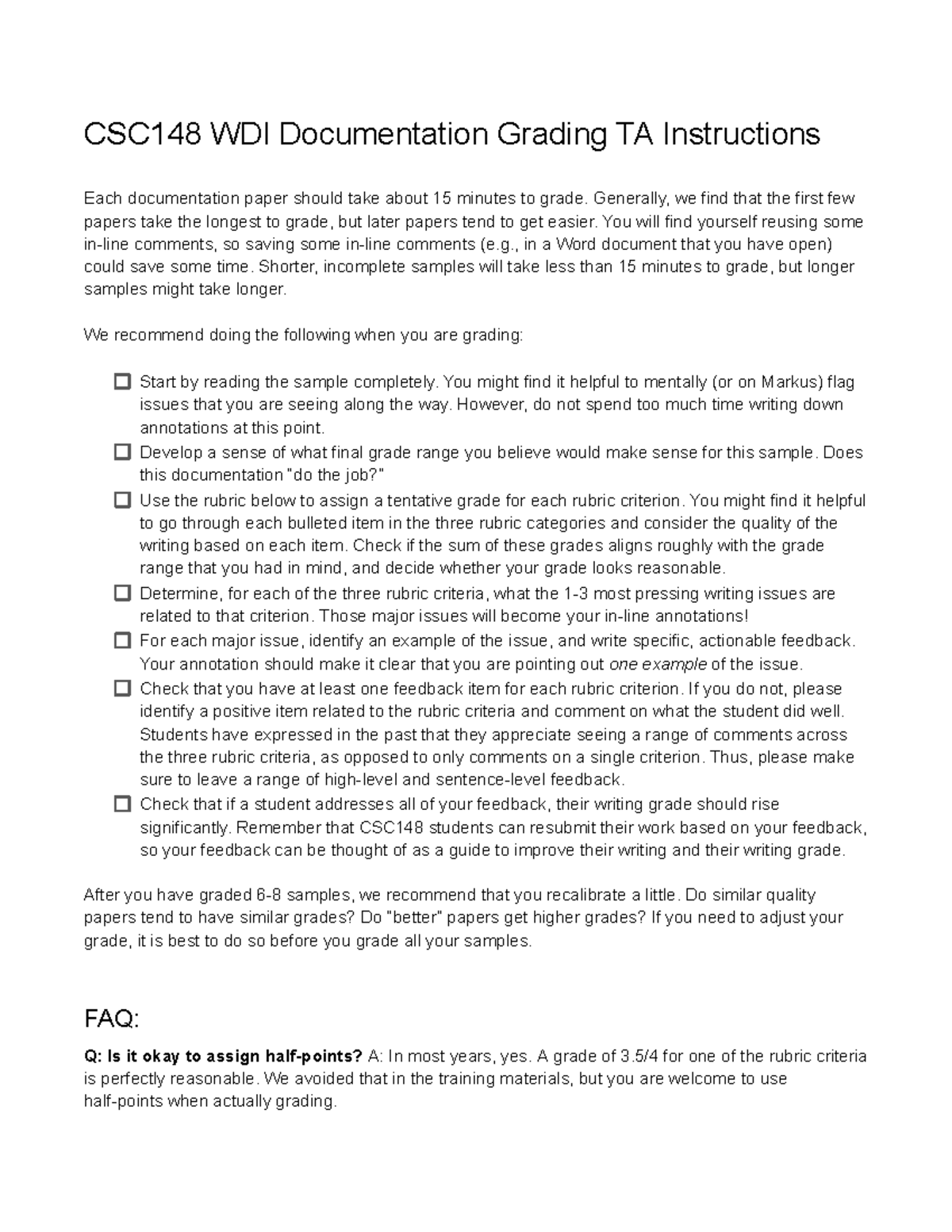 CSC148 WDI Documentation Grading TA Guidelines - Studocu