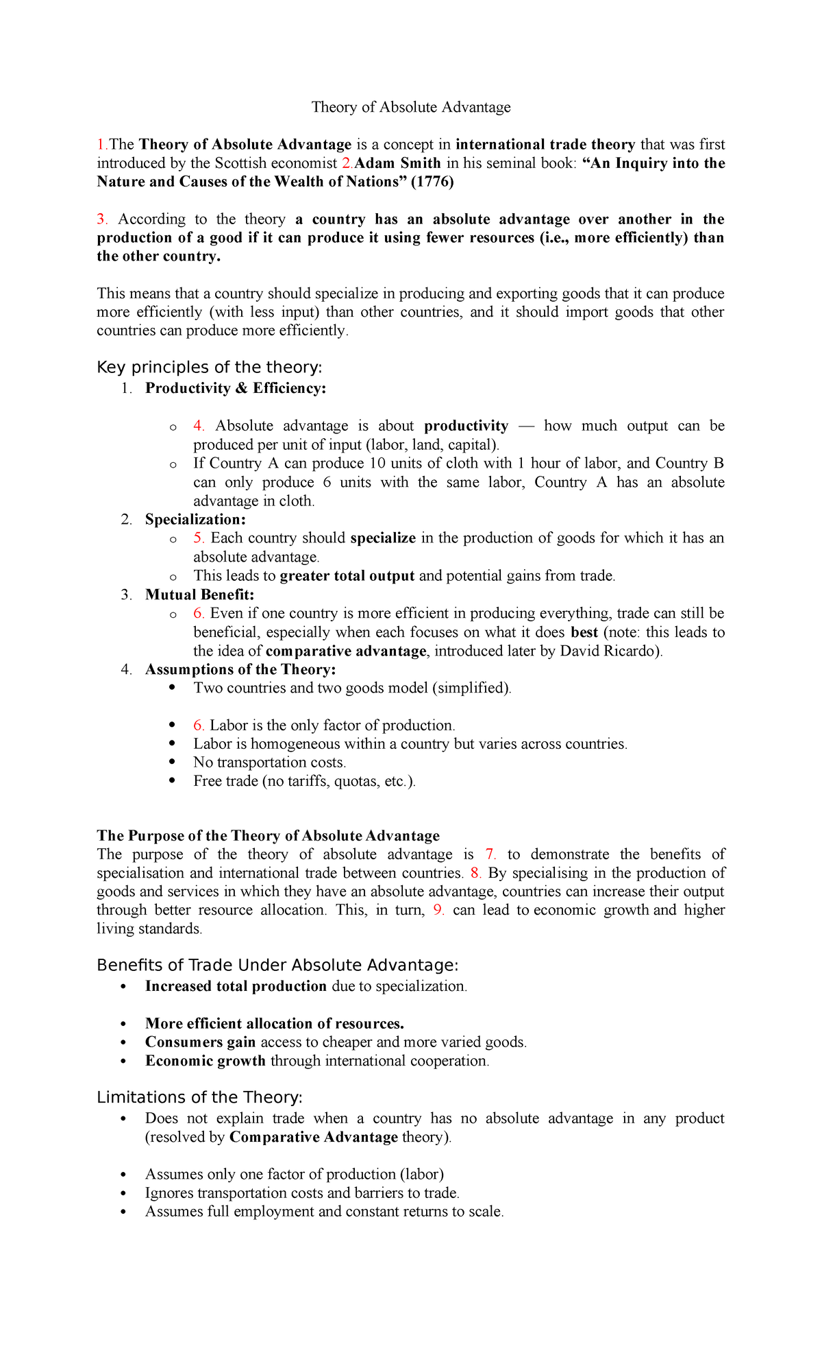 Theory of Absolute Advantage: Key Concepts and Limitations - Studocu