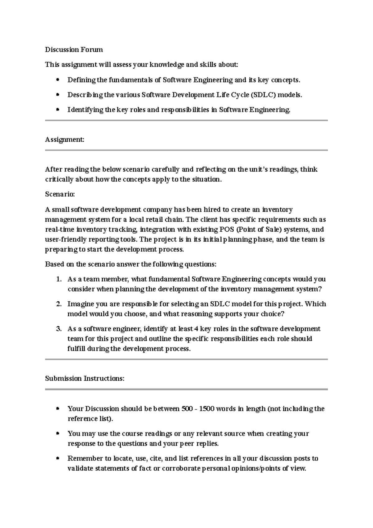 Week 1 Discussion Forum: Software Engineering Fundamentals & SDLC ...