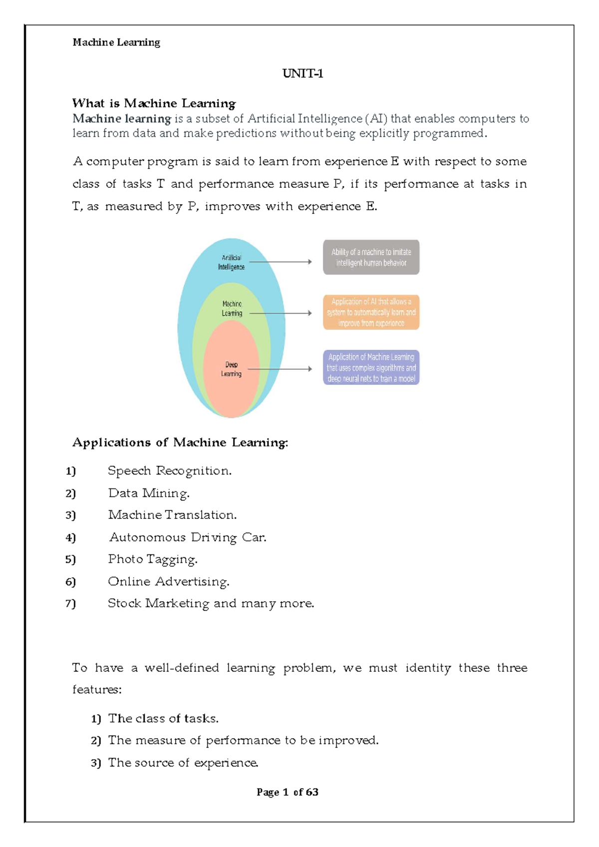 UNIT-1 ML Notes: Understanding Machine Learning Concepts and ...