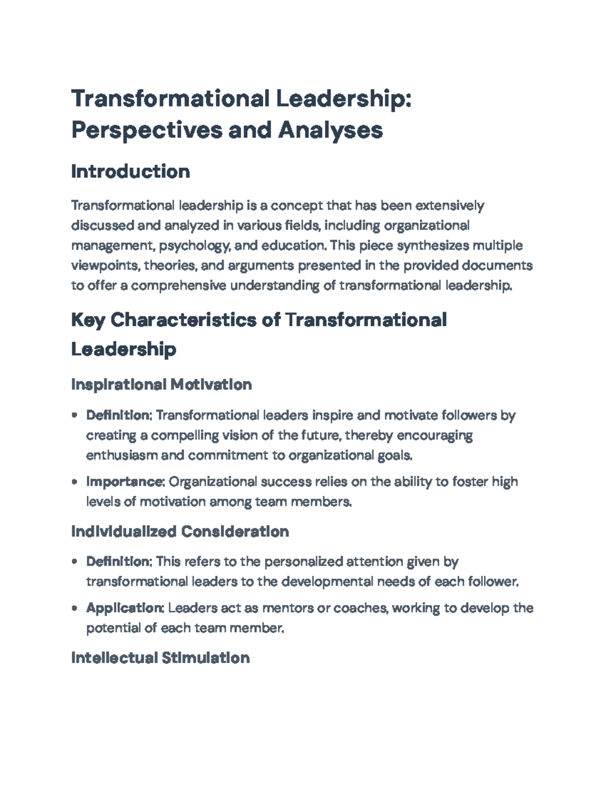 Transformational Leadership: Comprehensive Overview and Applications ...